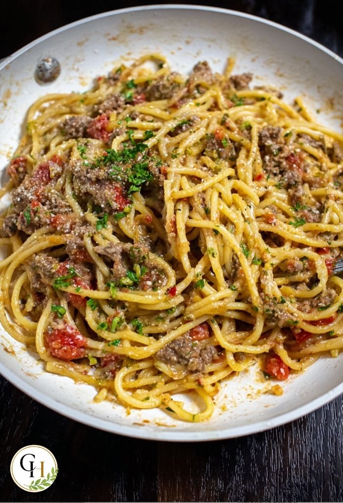 Creamy Italian Ground Beef Spaghetti