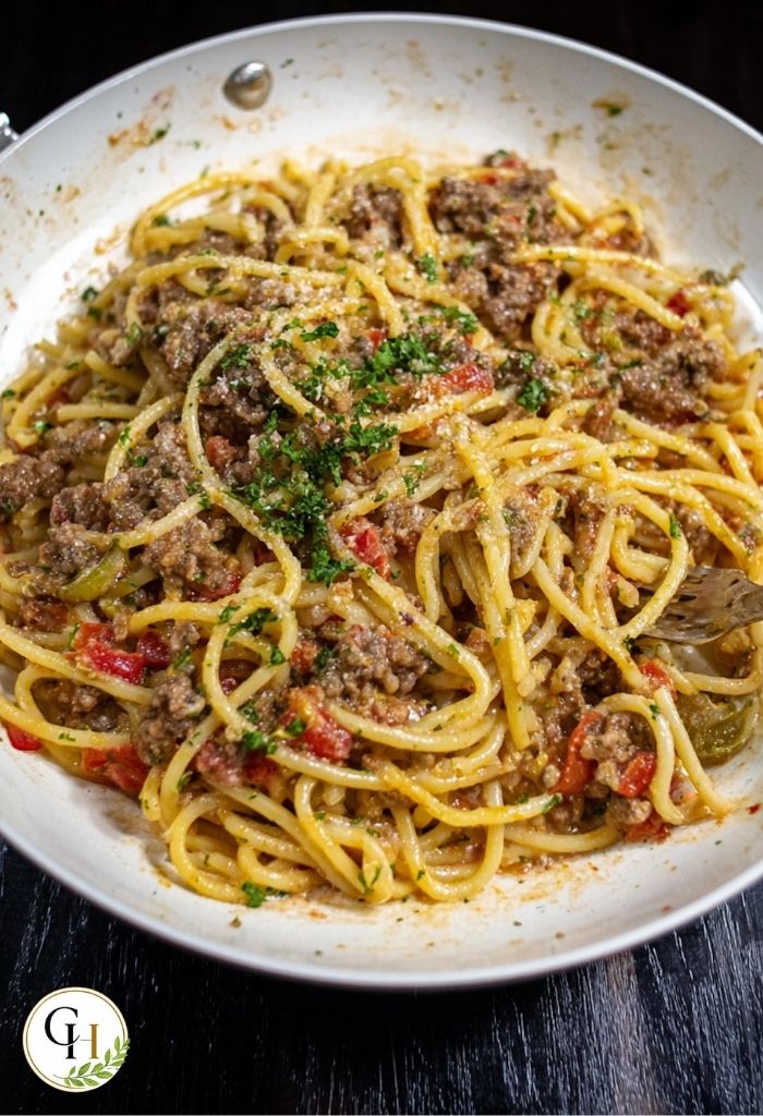 Creamy Italian Ground Beef Spaghetti